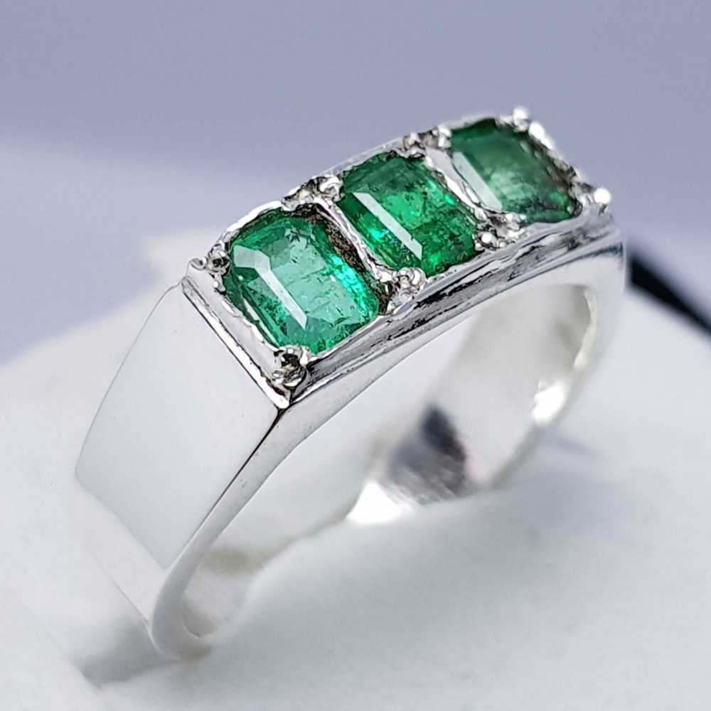 Mens Natural Emerald Ring Real Emerald Mens Band - Gem